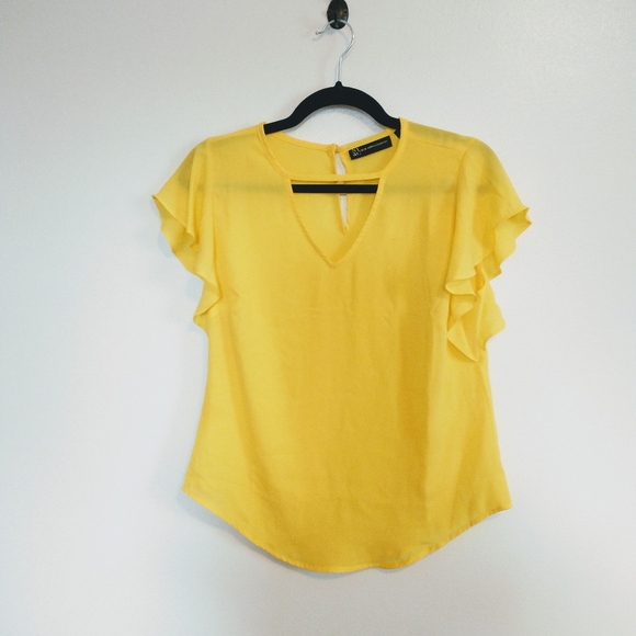 New York & Company | Tops | Nwt Ny Company Yellow Blouse With Flutter ...